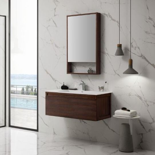 Bathroom Vanity Set in Natural Wood with Mirror Classic 39.7 in. x 19. – Archimat